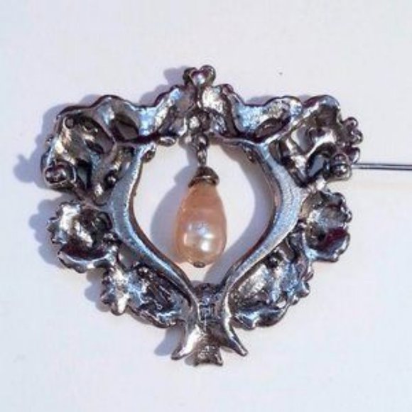 Vintage | Jewelry | Vintage Open Heart Georgian Style Brooch Wpearl ...